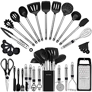 Kitchen Utensil Set-Silicone Cooking Utensils-33 Kitchen Gadgets & Spoons for Nonstick Cookware-Silicone and Stainless Steel Spatula Set-Best Kitchen Tools, Useful Pots and Pans Accessories