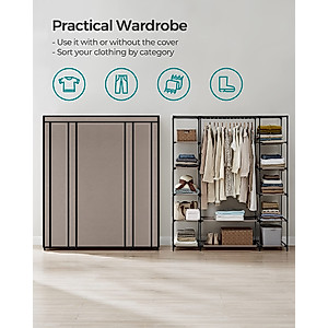 SONGMICS Closet Wardrobe, Portable Closet for Bedroom, Clothes Rail with Non-Woven Fabric Cover, Clothes Storage Organizer, 59 x 17.7 x 69 Inches, 12 Compartments, Taupe ULSF003R02