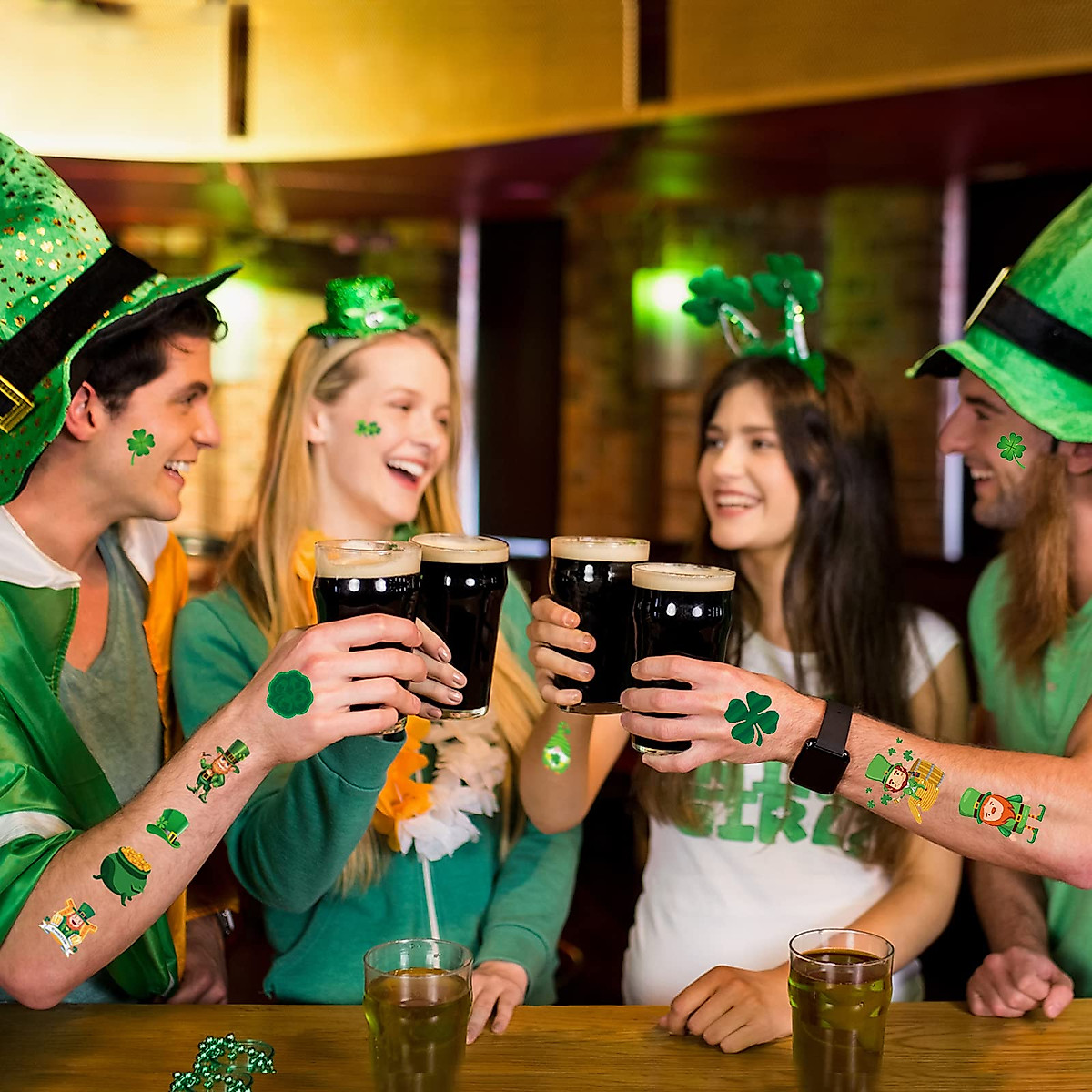 XIYOKA 140+ Pcs St Patricks Day Tattoos, 34 Sheets Unique St. Patrick's Day Tattoos Stickers, Shamrock Green Temporary Tattoos, Lucky Clover Tattoos for Kids Party Favors Accessories Irish Party