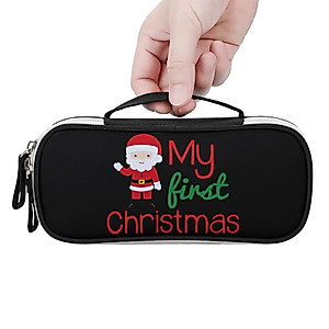 My First Christmas Santa PU Leather Pencil Pen Case Organizer Travel Makeup Handbag Portable Stationery Bag
