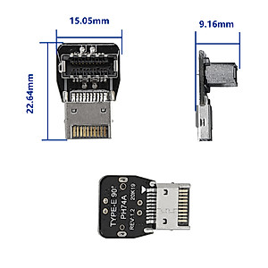 CERRXIAN 90 Degree USB Type E Adapter, Up Angle USB 3.2 Type E Male to Female Front Panel Internal Connector Adapter High Speed 10Gbps for USB C Header Motherboard(Up/A)