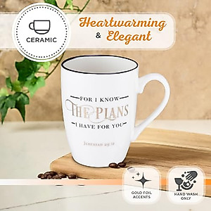 Christian Art Gifts Ceramic Scripture Coffee and Tea Mug 12 oz Inspirational Bible Verse Mug for Men and Women: I Know The Plans - Jeremiah 29:11 Lead and Cadmium-free Novelty White Mug