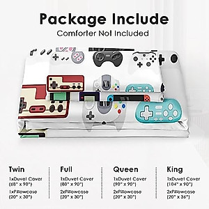 Duvet Cover Twin Size, Game Gaming Retro Wireless Bedding Set with Zipper Closure for Kids and Adults, Wheel Gamepad Steering Comforter Cover with Pillow Sham for Bedroom Bed Decor