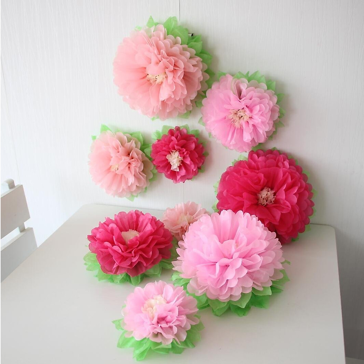 Mybbshower Pink Paper Flower Wedding Centerpiece Birthday Party Backdrop Nursery Room Wall Home Decoration Pack of 9