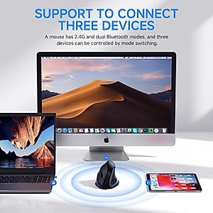 ECHTPower Wireless Bluetooth Mouse, Ergonomic Mouse with LED Light, Tri-Mode BT5.0+BT5.0+2.4GHz, Vertical Mouse Adjustable DPI 2400/1600/1000, Rechargeable Mice for PC, Laptop, Mac, Windows