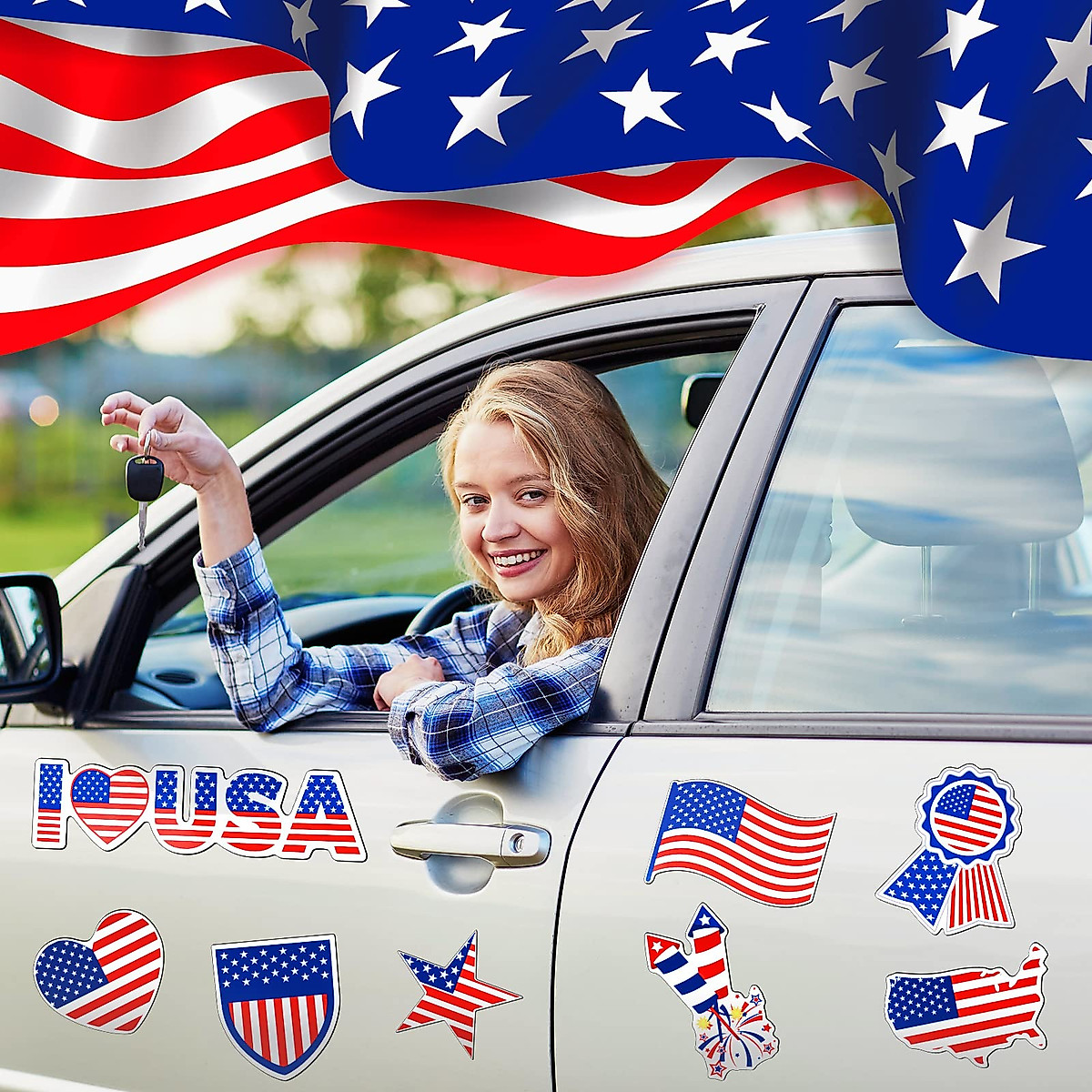 12 Pieces Patriotic Magnets Flag Day Magnets Memorial Day Decoration American Flag Car Refrigerator Magnets Medal Shield Magnets Statue of Liberty Magnet for 4th of July Independence Day Home Decor