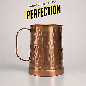 German Style Copper Finish Beer Stein Hammered - 100% Pure Heavy Gauge Steel Beer Mug 20 Oz