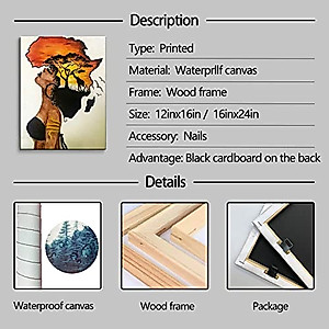 Framed African American Wall Art Homesick African Woman Posters Canvas Painting Black Girl Abstract African Sunset Landscape Wall Decor Picture Prints Art for Living Room Bedroom Home Decoration