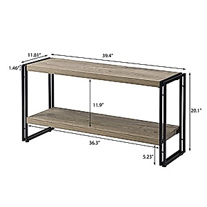 FIVEGIVEN Small Industrial Bookshelf 2 Shelf Bookcases and Book Shelves for Living Room/Bedroom Wood Metal Rustic Oak