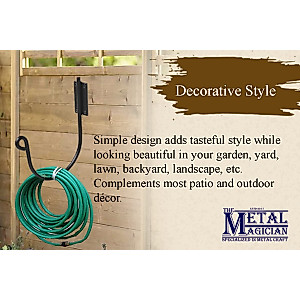 The Metal Magician Garden Hose Holder Wall Mounted Water Pipe Hanger Heavy Duty Metal Pipe Hook for Outside Yard Ideal for Extension Cords, Ropes (Black) (Hose Hook)