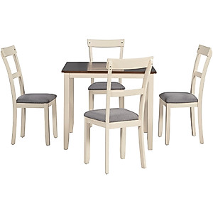 POCIYIHOME 5 Piece 5-Pc East-West Industrial 4 Excellent Chairs with Gray Cushion, Modern Kitchen Table Sets with Wood Legs for Dining Room, Retro Style, Brown+Cottage White