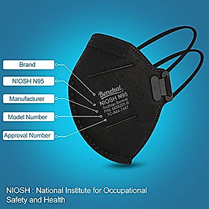 Benehal NIOSH Approved N95 Mask Particulate Respirators, Pack of 10 N95 Face Masks, Individually Wrapped, Black