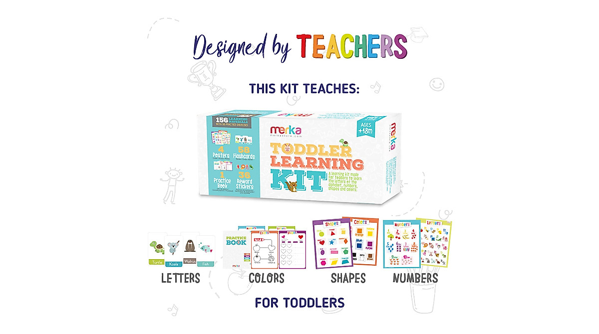 Toddler Learning Flash Cards Kit for Kids 2-6 - ABC, Numbers, Shapes