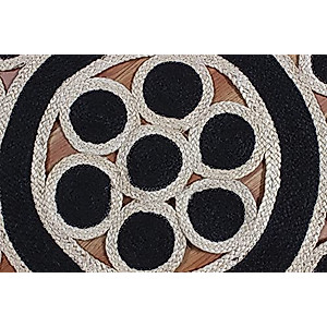 CASAVANI Cape Code Circle Area Rug - 6 x 6 Feet Beige Black Pattern Natural Jute Mat Ideal for High Traffic Area in Bedroom Bedside Round Dining Side Round Living Room Hallway and Kitchen Mat