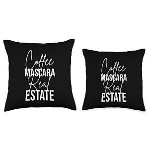Realtor Home House Seller Real Estate Agent Gifts Coffee Mascara Real Estate Agent Rent Realtor Womens Gifts Throw Pillow, 16x16, Multicolor