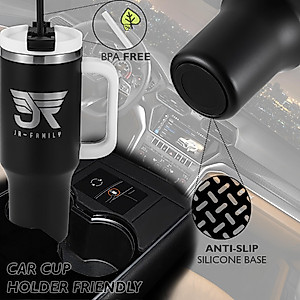 JR-FAMILY 40oz Spill Proof Tumbler with Lid Straw and Handle, Stainless Steel Insulated Travel Coffee Mug, Cup Holder Friendly, Easy Clean, Gifts for Women Men - Black