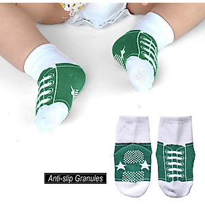 EPEIUS Unisex Baby Non-Slip Socks Like Shoes Infant Boys/Girls Anti Slip Booties for 0-6 Months (Set of 6),Black/White/Blue/Yellow/Brown/Green