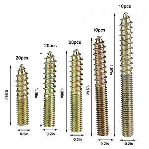80Pcs M5 Dowel Screw Double Ended Screws Self-Tapping Threaded Bolts Hanger Bolts Studs