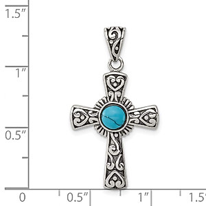 Sterling Silver Antiqued Recon Turquoise Cross Pendant style QP4111