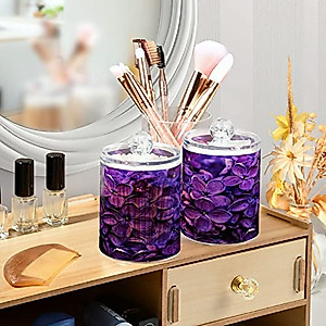 Coikll Spring Lilac Purple Floral 02 Qtip Holder with Lid 4PCS Apothecary Jars Storage Containers, Clear Plastic Canister for Cotton Swab,Floss Picks, Cosmetics