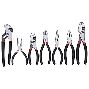FASTPRO 7-piece Utility Pliers Set, Includes Slip Joint Pliers, Long Nose Pliers, Diagonal Pliers, Groove Joint Pliers, Linesman Pliers and Mini Long Nose Pliers, Dipped Handle