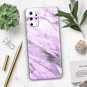 DesignSkinz Purple Marble & Digital Silver Foil V10 Protective Vinyl Decal Wrap Skin Cover Compatible with The Samsung Galaxy S20 (Screen Trim & Back Glass Skin)