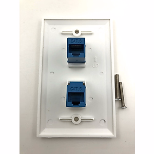 Ethernet Wall Plate, 2 Port Cat6 Keystone Female to Female - White