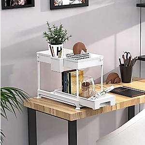 2 Tier Storage Organizer Multi-purpose Under Cabinet Bathroom Under Sink Organizers and Storage White Under Sink Storage for Bathroom Kitchen