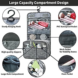 Hanging Toiletry Bag Large Capacity Men and Women Waterproof Travel Cosmetic Bag Bathroom Storage Bag (Grey)