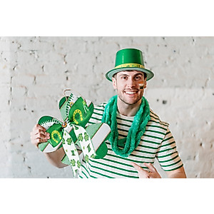 6 Rolls 30 Yards St. Patrick's Day Wired Edge Ribbon Green Buffalo Plaid Ribbon Shamrock Burlap Ribbon Green Hat Wrapping Ribbon for Wrapping Wreath Party Decoration DIY Craft Supplies (White/Green)