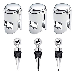 3 Pcs Wine Stopper Bottle Stoppers and 3 Pcs Champagne Stoppers, Stainless Steel Wine Saver Bottle Sealer Stoppers Corks, for Beverage Champagne Sparkling Wine Bar Wedding Holiday Party Stoppers