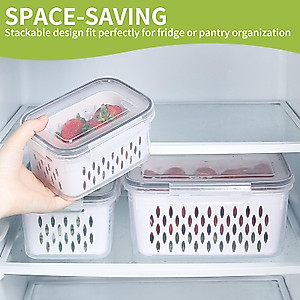 Saymkpesd Fruit Storage Containers for Fridge, Multipurpose Leak Proof Fridge Organizers and Storage with Strainer Fresh Keeper Vegetable Storage Containers for Produce Berry Meat BPA Free
