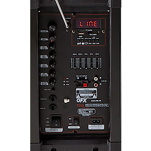 QFX PBX-100 Portable Rechargeable Bluetooth Speaker with LED Party Lights, Dual 10 in. Woofers, TWS, FM Radio, Handles and Wheels