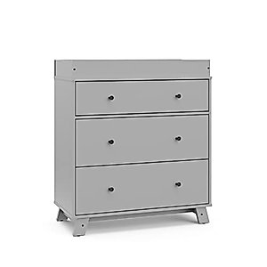 Storkcraft Beckett 3 Drawer Chest with Changing Topper (Pebble Gray) – GREENGUARD Gold Certified, Baby Dresser With Changing Table Top, Dresser for Nursery, 3 Drawer Kids Dresser
