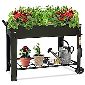 Fleecy day Raised Garden Planter Beds with Wheels Legs, Large Planters Box for Indoor Outdoor Plants,Metal Galvanized Elevated Rectangle Herb Planter Box for Vegetables Flower Patio 31.5" H