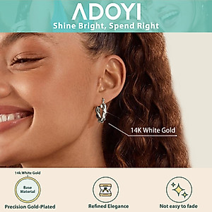 Adoyi Silver Hoop Earrings Set for Women Girls Gold Twisted Huggie Hoops Earrings 14K White Gold Plated Earrings for Women Lightweight 9 Pairs jewelry for women Girl Gift