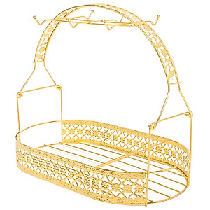 BESTonZON Wrought Iron Coffee Mug Cup Holder Stand Dishes Organizer Rack for Counter Cabinet Table for Kitchen Restaurant Office - 33.3 x 29.2 x 20cm (Golden)