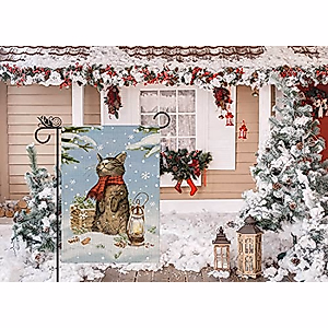 Winter Garden Flag Cat Garden Flag Christmas Holiday Farmhouse Decorations Burlap Burlap Vertical Double Sided Yard Outdoor Decor 12.5 x 18 Inch