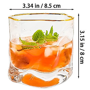 KOILLUXU Gifts for Dad from Son Daughter Fashioned Stemless Wine Glass Set Of 4 Clear Gold Banded Glassware For Gift Rocks Glasses Wine Glass For White Wine,Red Wine, Cool Water,Whiskey,Bourbon