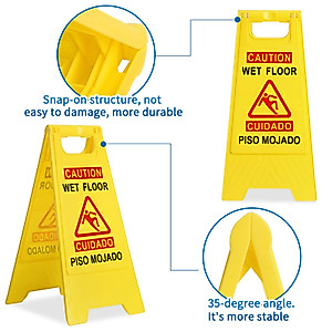 StrLon Caution Wet Floor Sign Bilingual Foldable Sturdy Warning Signs Double-Sided Safety Warning Signs (2-Pack Yellow)