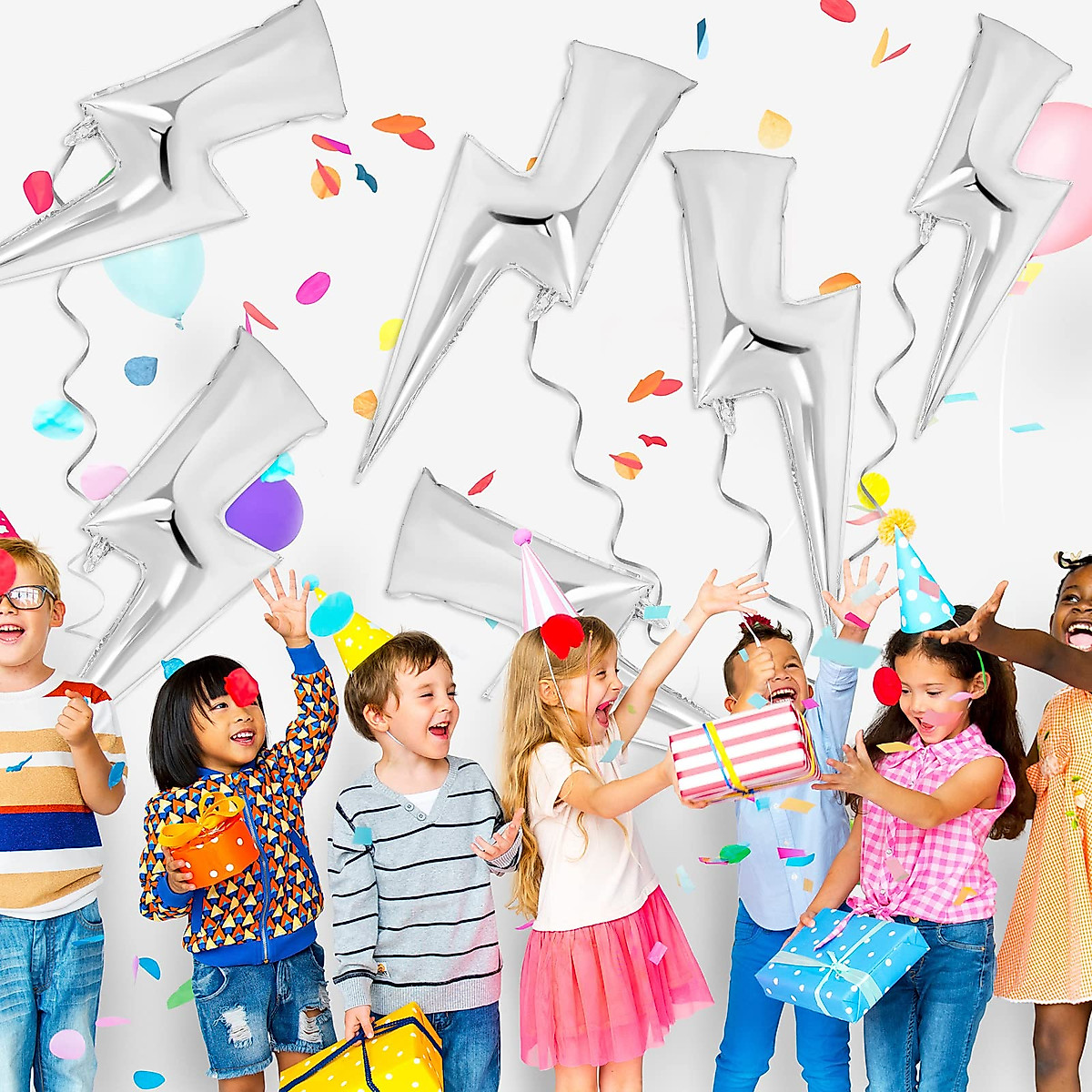 10 Pcs Large Lightning Bolt 45 Inch Flash Balloons Foil Party Balloons Flash Birthday Party Supplies Lightning Bolt for Boys Birthday Party Wedding Graduation Baby Shower Decorations (Silver)
