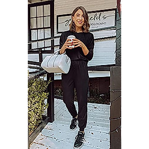 PRETTYGARDEN Women's 2023 Fall Two Piece Outfit Long Sleeve Crewneck Pullover Tops And Long Pants Tracksuit (Black,Medium)