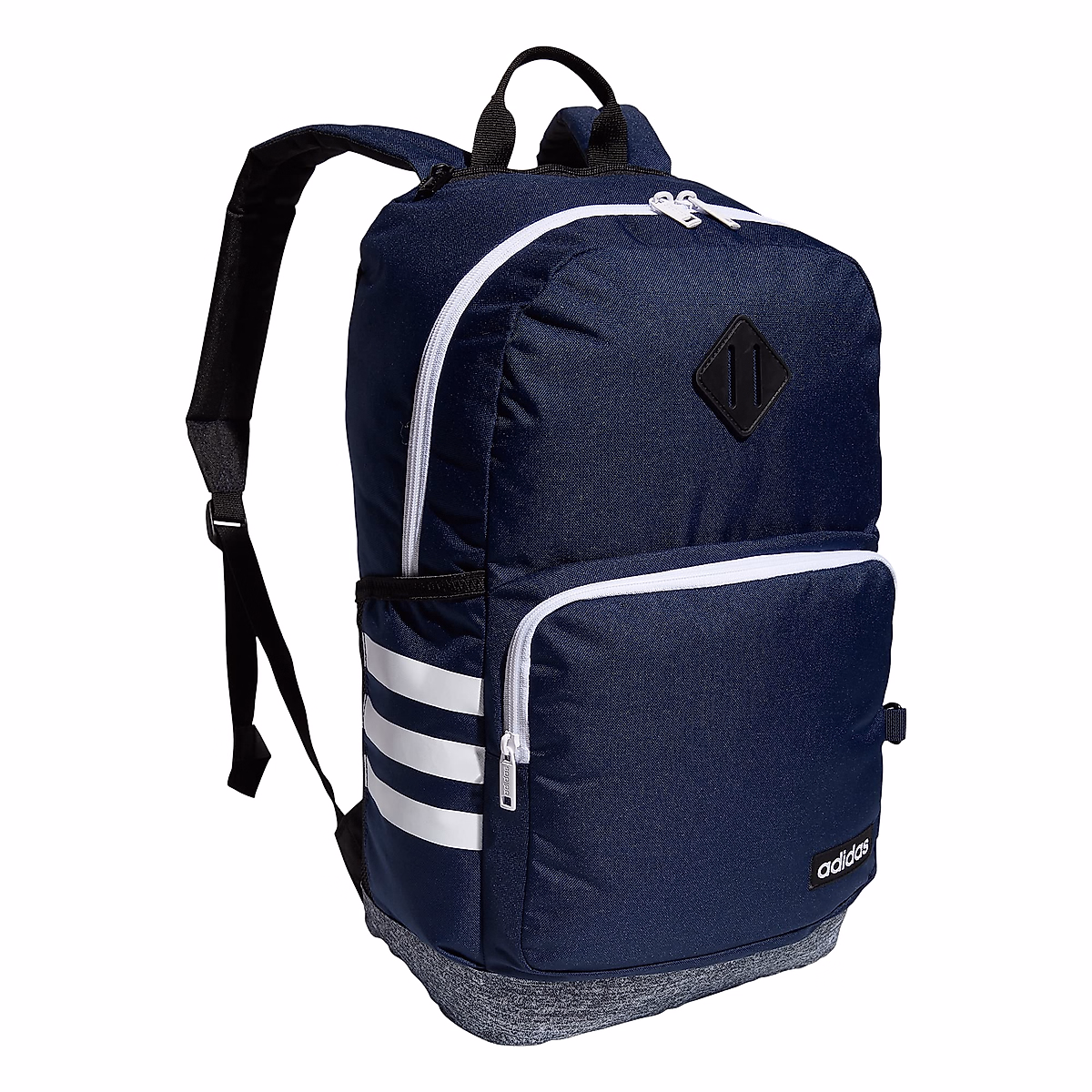 adidas Unisex Classic 3-Stripe Durable Backpack Student Athletic Sport Laptop Book Bag, Collegiate Navy/Jersey Onix Grey/White/4.0, One Size