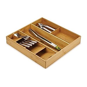 Joseph Joseph DrawerStore Compact Utensil Organizer For Kitchen Drawer Silverware, Flatware Tray, Large, Bamboo