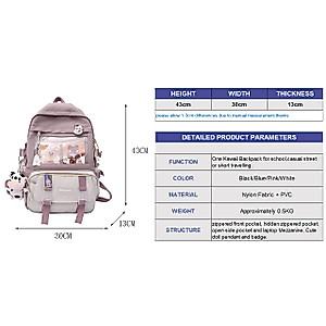 Kawaii Backpack Aesthetic Laptop Bag Large Capacity School Bag 17in Cute Bookbag Backpacks for Girls with Badge&Cute Pendant Pink1
