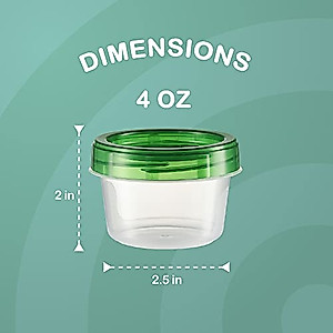 Elegant Disposables Baby Food Storage Containers 12 Pack, 4 ounce Colored Twist on Lids, Plastic, 1/2 Cup Small Freezer Storage Container