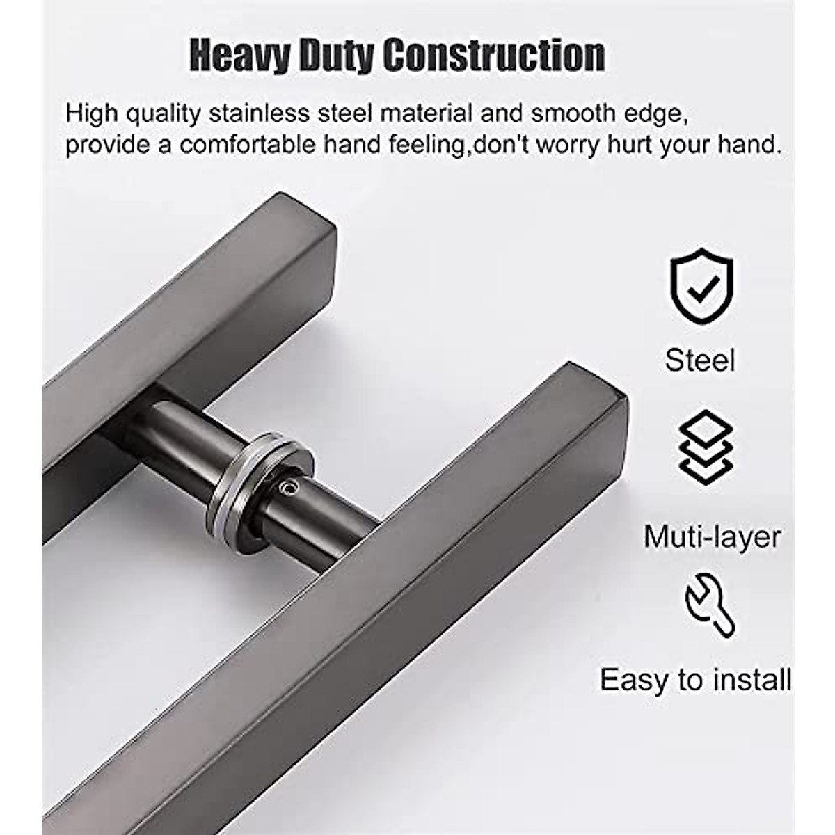 Sliding Barn Door Handle Square Entry Door Handle,Steel Push Pull Door Handle for Shower Glass Sliding/Barn Door/Interior Exterior Door (Black 120Cm)