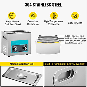 Ultrasonic Cleaner with Heater Timer Control, Lab Water Drain - Ideal for Solution Cleaning