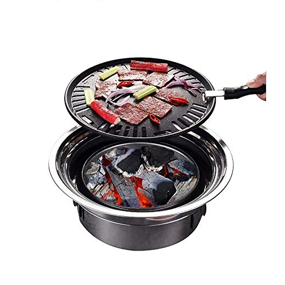 Primst Multifunctional Charcoal Barbecue Grill, Household Korean BBQ Grill, Portable Camping Grill Stove, Tabletop Smoker Grill