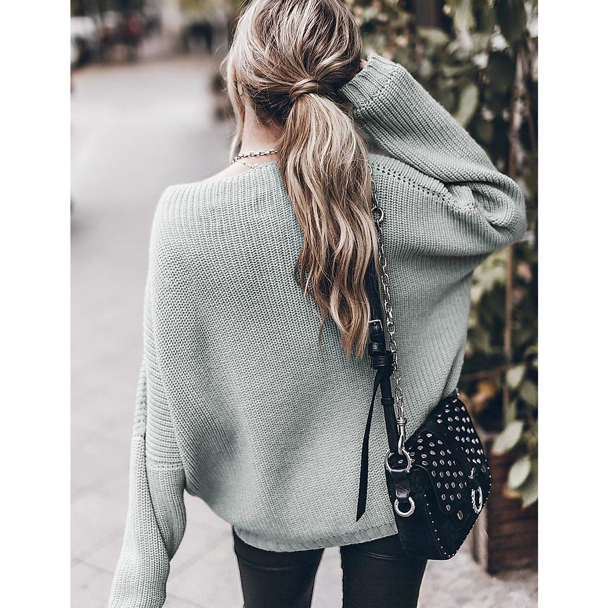 Ugerlov Women's Oversized Sweaters Batwing Sleeve Mock Neck Jumper Tops Chunky Knit Pullover Sweater (Gray, L/XL)